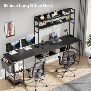 FEMOND L Shaped Gaming Desk with LED Lights & Power Outlets Computer Desk with Hutch Office Desk with Storage Shelf, Headphone Hook,Cup Holder