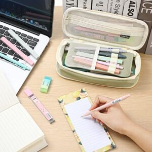 Teling 37 Pcs Aesthetic School Supplies Includes Cute Pencil Case 12 Pcs 0.5 Mm/ 0.7 mm Mechanical Pencil 4 Pcs Erasers 8 Tubes Pencil Refills 12 Pcs Cute Highlighters for Girls School (Light Green)