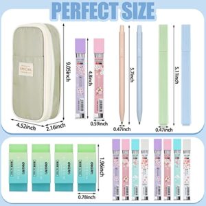 Teling 37 Pcs Aesthetic School Supplies Includes Cute Pencil Case 12 Pcs 0.5 Mm/ 0.7 mm Mechanical Pencil 4 Pcs Erasers 8 Tubes Pencil Refills 12 Pcs Cute Highlighters for Girls School (Light Green)