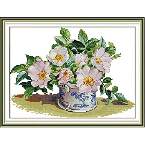 Bilrost Cross Stitch Kits for Beginners Needlepoint Kits for Adults Stamped Cross Stitch Kits for Adults DIY 14CT Embroidery Patterns Stitches Kit-Celadon vase 15.75x11.81 inch