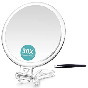 b beauty planet 30x magnifying mirror, two sided mirror, 30x/1x magnification, folding makeup mirror with handheld/stand,use for makeup application, tweezing, and blackhead/blemish removal. 5in.