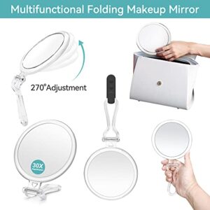 B Beauty Planet 30X Magnifying Mirror, Two Sided Mirror, 30X/1X Magnification, Folding Makeup Mirror with Handheld/Stand,Use for Makeup Application, Tweezing, and Blackhead/Blemish Removal. 5IN.