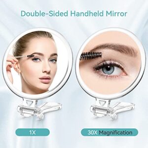 B Beauty Planet 30X Magnifying Mirror, Two Sided Mirror, 30X/1X Magnification, Folding Makeup Mirror with Handheld/Stand,Use for Makeup Application, Tweezing, and Blackhead/Blemish Removal. 5IN.