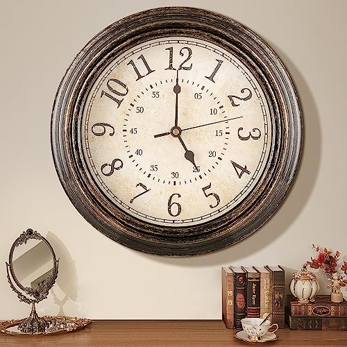 Wall Clocks Vintage & 12 Inch Large Wall Clock, Keep-Accurate-Time Wall Clock for Living Room, Easy to Read Wall Clocks Battery Operated, 15dB Extremely Quiet Clock for Living Room, Wall Clock Large