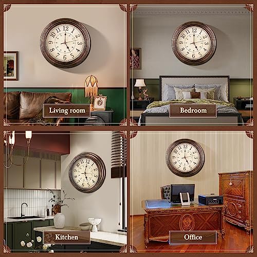 Wall Clocks Vintage & 12 Inch Large Wall Clock, Keep-Accurate-Time Wall Clock for Living Room, Easy to Read Wall Clocks Battery Operated, 15dB Extremely Quiet Clock for Living Room, Wall Clock Large