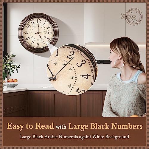 Wall Clocks Vintage & 12 Inch Large Wall Clock, Keep-Accurate-Time Wall Clock for Living Room, Easy to Read Wall Clocks Battery Operated, 15dB Extremely Quiet Clock for Living Room, Wall Clock Large