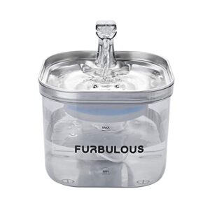 furbulous pet fountain 68oz/2l, automatic cat water fountain, 3-speed adjustable silent water pump, 304 stainless steel drinking tray, translucent water tank. dog water dispenser for multiple pets