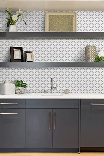 GloryTik 17.3" x 118"Gray and White Contact Paper Self Adhesive Removable Shelf Liners Peel and Stick Embossing Shelf Liners for Kitchen cabinets Drawer