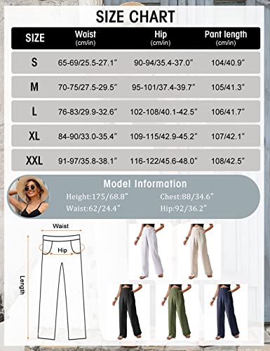 HEEKPEK Linen Pants for Women High Waisted Trousers Straight Wide Leg Flowy Pant Casual Button Up Summer Beach Pants Beige