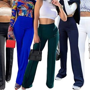 LIVECLOTH White Flare Dress Pants, White Pants, White Flare Pants for Women, Pants for Women, Women's Casual Work Business Fit and Flare Stretchy Pants, Straight-Leg Straight Long Trouser (White, L)