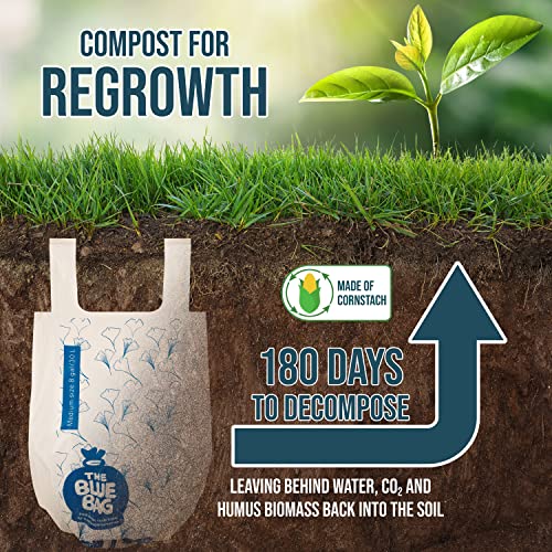 8 Gallon Compostable Trash Bags (2x Thickness @1.38mil, 50 Pack) - Plant Based Compostable Trash Bags 8 Gallon - w/Twistable Handles for Easy Tie Up