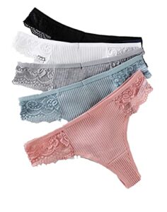 justgoo womens sexy thongs lace panties underwear cotton low rise underpants pack of 5