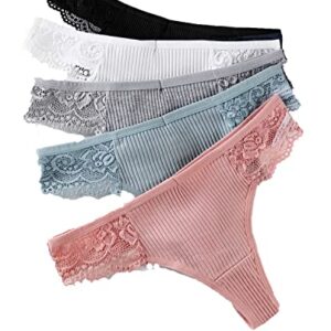 Justgoo Womens Sexy Thongs Lace Panties Underwear Cotton Low Rise Underpants Pack of 5