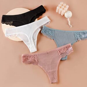 Justgoo Womens Sexy Thongs Lace Panties Underwear Cotton Low Rise Underpants Pack of 5