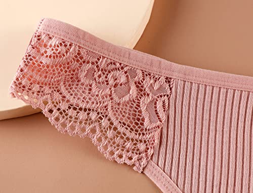 Justgoo Womens Sexy Thongs Lace Panties Underwear Cotton Low Rise Underpants Pack of 5