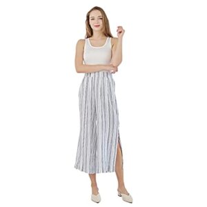 Asoran Linen Pants for Women, Wide Leg Elastic Flowy Pants with Side Slit, Women’s Casual Loose High Waist Pants