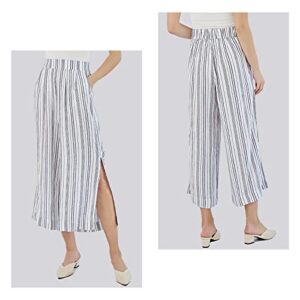 Asoran Linen Pants for Women, Wide Leg Elastic Flowy Pants with Side Slit, Women’s Casual Loose High Waist Pants