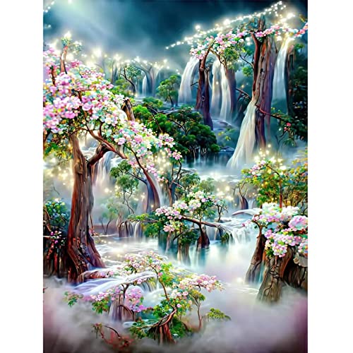 YWKJDDM 5D Diamond Painting Kits for Adults, DIY Diamond Art Kits Full Drill Painting Rhinestone Embroidery Pictures Cross Stitch Arts Crafts for Beginner Home Wall Decor 12x16 Inches(Cherry Tree)