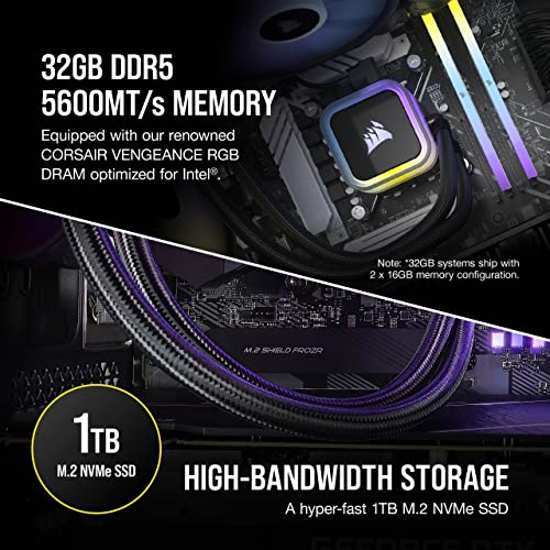 Corsair Vengeance i7400 Series Gaming PC - Liquid Cooled Intel® Core™ i7 13700K CPU - NVIDIA® GeForce RTX™ 4070 Ti Graphics - 32GB Vengeance RGB DDR5 Memory,Black