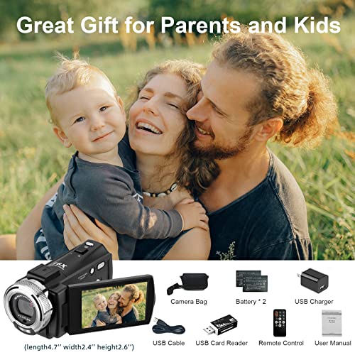 DEGIPO Video Camera 1080P 30FPS Camcorder Digital Camera Recorder Full HD 30MP 3.0 Inch 270 Degree Rotation LCD 16X Digital Zoom Night Vision Camcorder Camera with 2 Batteries(Black)