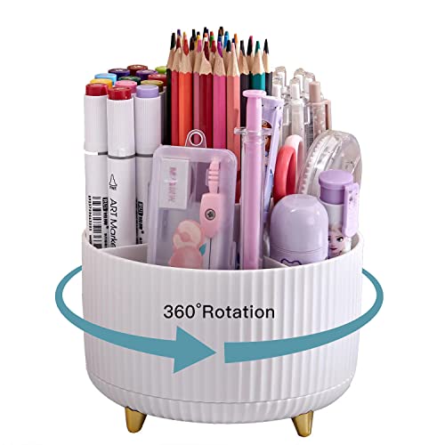 WNING Pen Holder for Desk, Pencil Holder,5 Slots 360° Degree Rotating Desk Organizers and Accessories, Cute Pen Cup Pot for Office, School, Home, Art Supply (white)