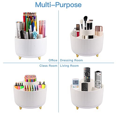 WNING Pen Holder for Desk, Pencil Holder,5 Slots 360° Degree Rotating Desk Organizers and Accessories, Cute Pen Cup Pot for Office, School, Home, Art Supply (white)