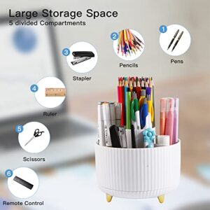 WNING Pen Holder for Desk, Pencil Holder,5 Slots 360° Degree Rotating Desk Organizers and Accessories, Cute Pen Cup Pot for Office, School, Home, Art Supply (white)