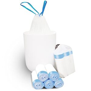 1.5 gallon trash bags with drawstring, 100 pcs trash can liners black, blue strap bathroom garbage bags tighten quickly pack garbage, quick cinch of the drawstring, lasting value