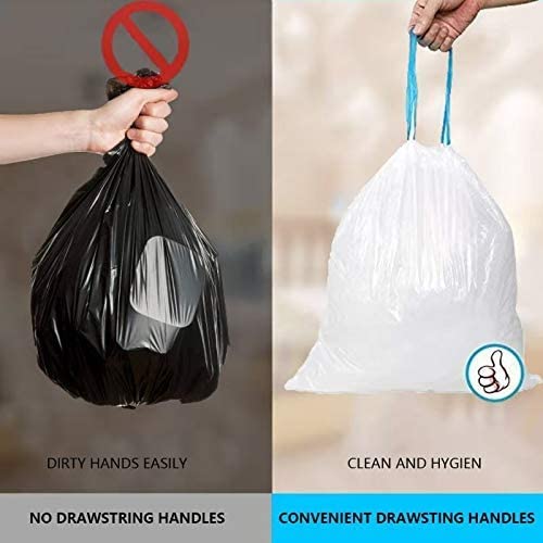 1.5 Gallon Trash Bags With Drawstring, 100 Pcs Trash Can Liners Black, Blue Strap Bathroom Garbage Bags Tighten Quickly Pack Garbage, Quick Cinch of the Drawstring, lasting value