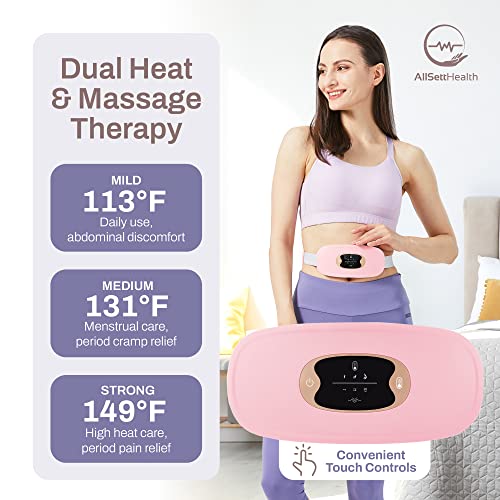 Cordless Portable Heating Pad for Cramps - Menstrual Heating Pads for Cramps w/ 3 Massager + 3 Heat Settings - Small Rechargeable Adjustable Travel Period Heating Pad for Cramps - Period Pain Relief