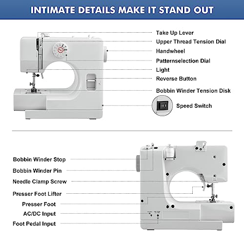 JUCVNB Mini Sewing Machine for Beginners, Small Portable Sewing Machine for Kids, Adult Mending Machine with Reverse Sewing and 12 Built-In Stitches, Suitable for Household and Travel