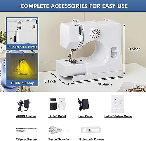 JUCVNB Mini Sewing Machine for Beginners, Small Portable Sewing Machine for Kids, Adult Mending Machine with Reverse Sewing and 12 Built-In Stitches, Suitable for Household and Travel