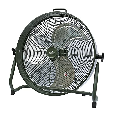 iLiving 18" Rechargeable Battery Operated Camping Floor Fan, High Velocity Portable Outdoor Fan with Metal Blade, With Built-in Lithium Battery for Whole Day Usage, 18 Inches, Military Green