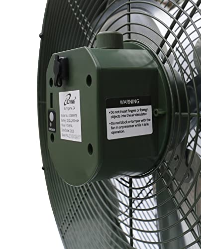 iLiving 18" Rechargeable Battery Operated Camping Floor Fan, High Velocity Portable Outdoor Fan with Metal Blade, With Built-in Lithium Battery for Whole Day Usage, 18 Inches, Military Green