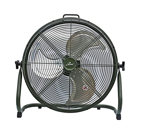 iLiving 18" Rechargeable Battery Operated Camping Floor Fan, High Velocity Portable Outdoor Fan with Metal Blade, With Built-in Lithium Battery for Whole Day Usage, 18 Inches, Military Green