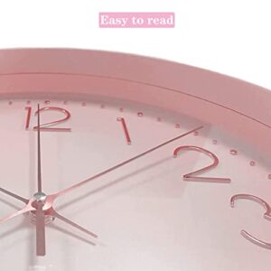 JUSTUP Round Wall Clock, 12 Inch Pink Large Wall Clock for Bedroom, Quality Quartz Modern Silent Clock with Battery Operated, Arabic Quiet Wall Clock Decor for Home Kitchen Living Room Office (Pink)