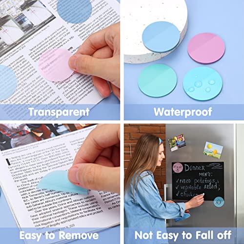 EOOUT Round Sticky Notes, 6 Pack, 300 Sheets, School Supplies, 1.75 Inches, Morandi, Cute Round, Clear Pads Waterproof Tabs, Page Markers