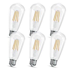 jensense edison bulb e26 led bulb 40 watt equivalent dimmable light bulbs soft warm white 2700k 4w 450 lumens 90ra led filament clear glass, 6 pack