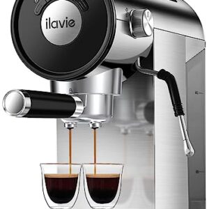 ILAVIE Espresso Coffee Machine, 20 Bar Espresso Machine with Steamer, Compact Espresso Maker with Milk Frother for Home, Stainless Steel Cappuccino Machine for Cappuccino, Latte, 1250W