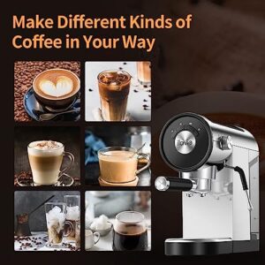 ILAVIE Espresso Coffee Machine, 20 Bar Espresso Machine with Steamer, Compact Espresso Maker with Milk Frother for Home, Stainless Steel Cappuccino Machine for Cappuccino, Latte, 1250W