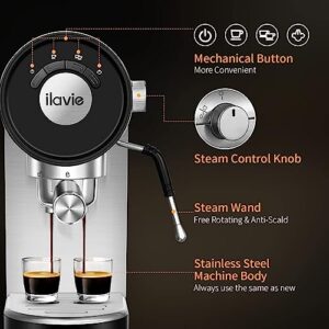 ILAVIE Espresso Coffee Machine, 20 Bar Espresso Machine with Steamer, Compact Espresso Maker with Milk Frother for Home, Stainless Steel Cappuccino Machine for Cappuccino, Latte, 1250W