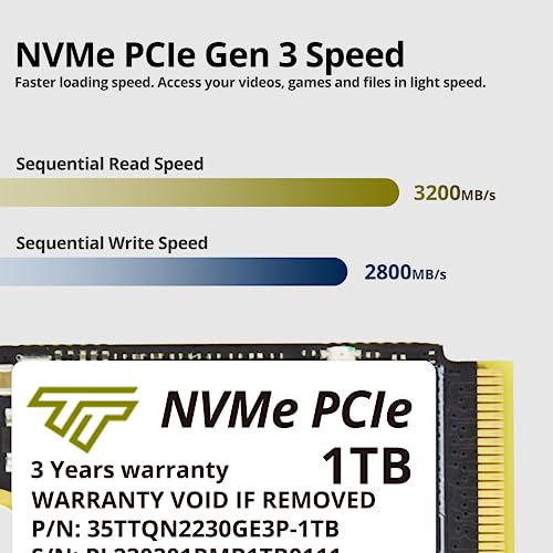 Timetec 1TB M.2 2230 SSD NVMe PCIe Gen3x4 Single Sided Solid State Drive Compatible with Steam Deck, Microsoft Surface pro 9/ pro 8/pro 7+/pro X/laptop3/laptop4/laptop go/book3, Mini PCs