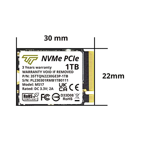 Timetec 1TB M.2 2230 SSD NVMe PCIe Gen3x4 Single Sided Solid State Drive Compatible with Steam Deck, Microsoft Surface pro 9/ pro 8/pro 7+/pro X/laptop3/laptop4/laptop go/book3, Mini PCs