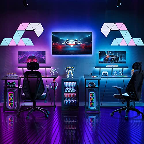 MOTPK Gaming Desk with Power Outlet, L Shaped with PC Shelf, Gaming Table Desk with Monitor Shelf, Gamer Desk with Carbon Fiber Texture, Desk Gaming Computer Desk, Black, 39 Inch