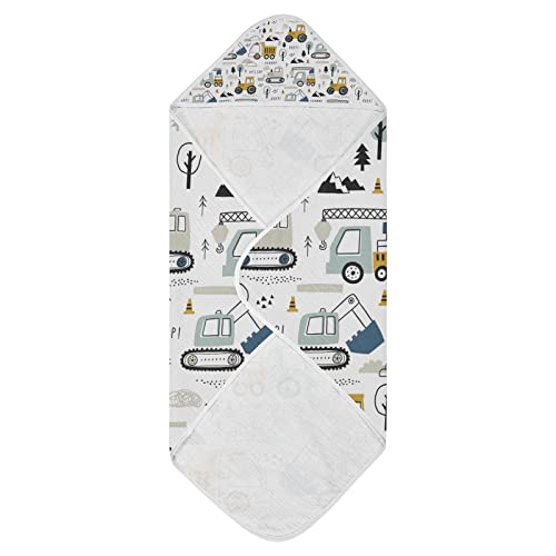 Ceiurey Excavator Truck Baby Boys Girls Bath Towel White Blue Car Hooded Towels Newborn Toddlers Organic Cotton Washcloths Shower Beach Towel 30 x 30 Inch