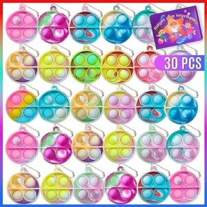 onkull® pop keychain fidget toys , 30 pcs pop keychain fidget toys it for kids party favors mini fidgets packs sensory stress relief popper toys party gift for boys girls adults