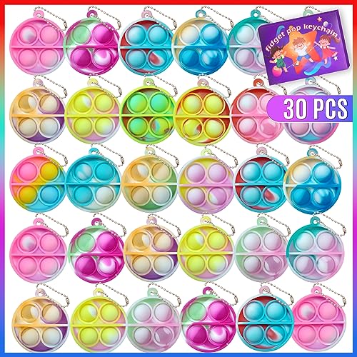 ONKULL® Pop Keychain Fidget Toys , 30 Pcs Pop Keychain Fidget Toys It for Kids Party Favors Mini Fidgets Packs Sensory Stress Relief Popper Toys Party Gift for Boys Girls Adults