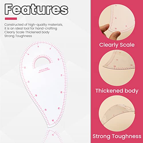 Armhole Ruler, French Curve Ruler for Pattern Making,Sewing Pattern Armhole Ruler,Curve Ruler for Sewing French Curve Rulers Ruler for Clothing Designer,Great for Sewing, Painting,and DIY Craft,Pink