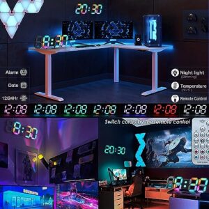 LED Digital Clock Neon Clock 9.7" Black Gaming Clock RGB LED Wall Clock for Living Room Desk Clock Large Display Aesthetic Clock for Bedroom, Colorful Rainbow Number Clock with Remote Control KOSUMOSU