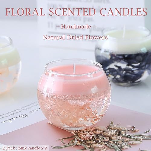 Trooweal Floral Scented Candle with Dried Flowers, Candles Gifts for Women Birthday Gifts Mother's Day Gifts Anniversary, Pink Decorative Aesthetic Candles for Home Decor, Pack of 2